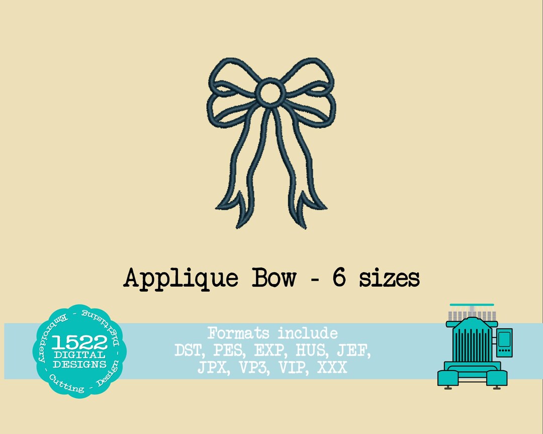 Applique Bow With Satin Border Machine Embroidery Design, PES, DST, HUS ...