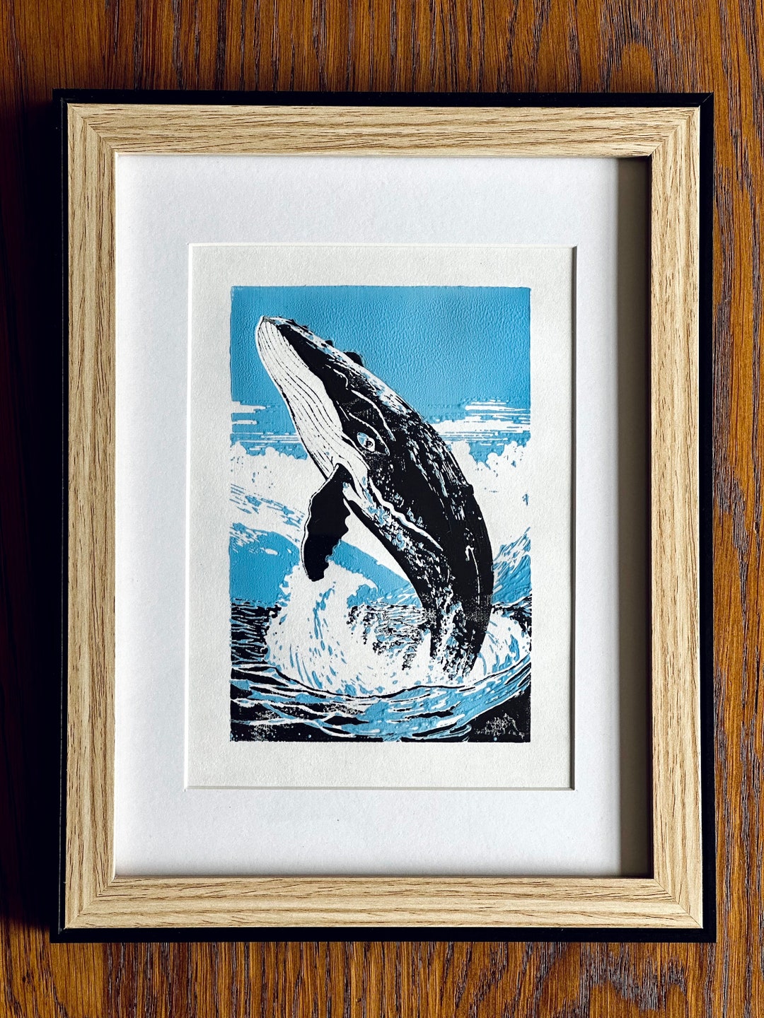 Whale Print Nautical Home Wall Art Print Office Ocean Decor Woodblock ...