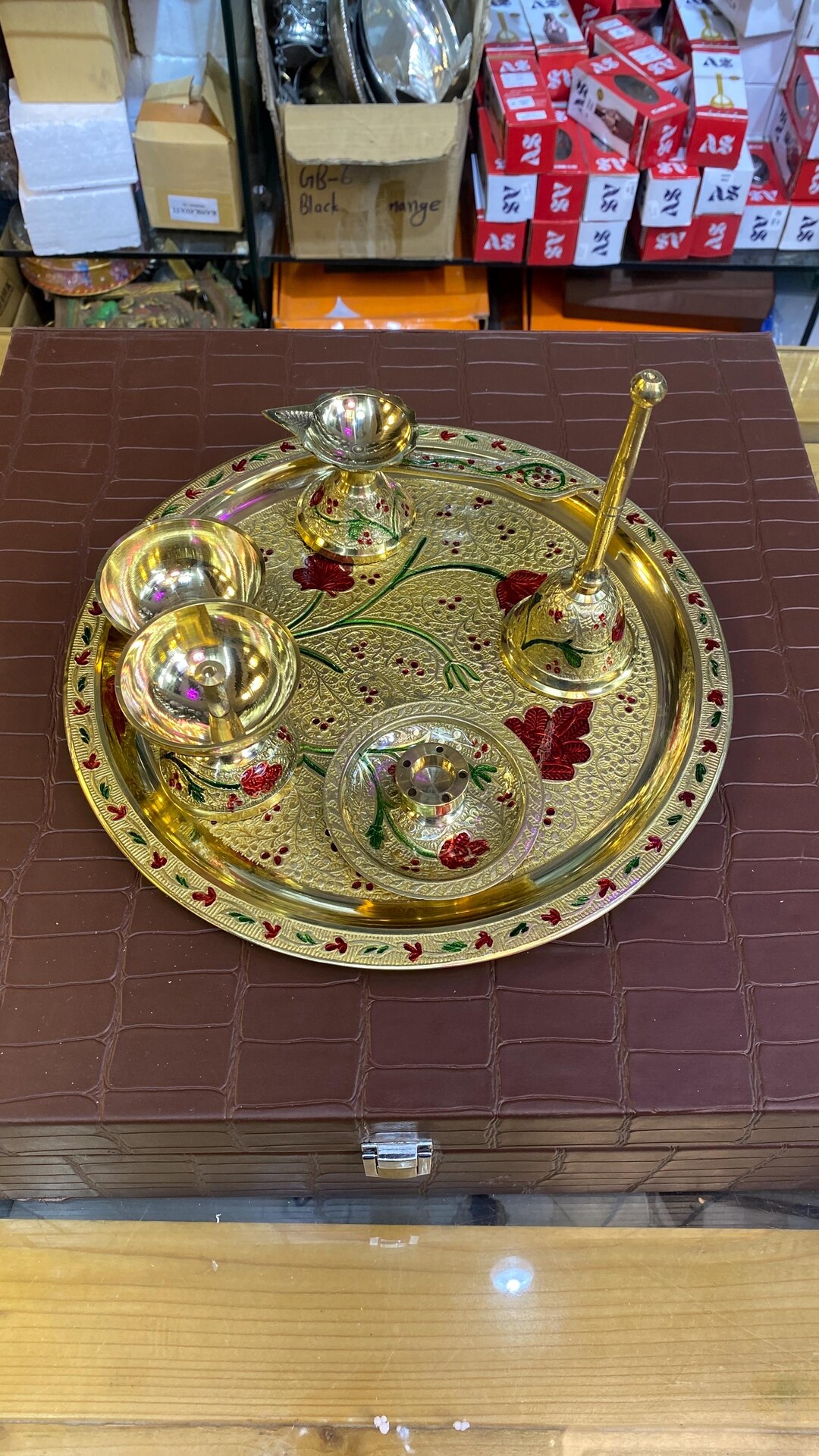 Pure Brass Hand Made Pooja Set for Aarti , Puja in Diwali,rakshabandhan ...