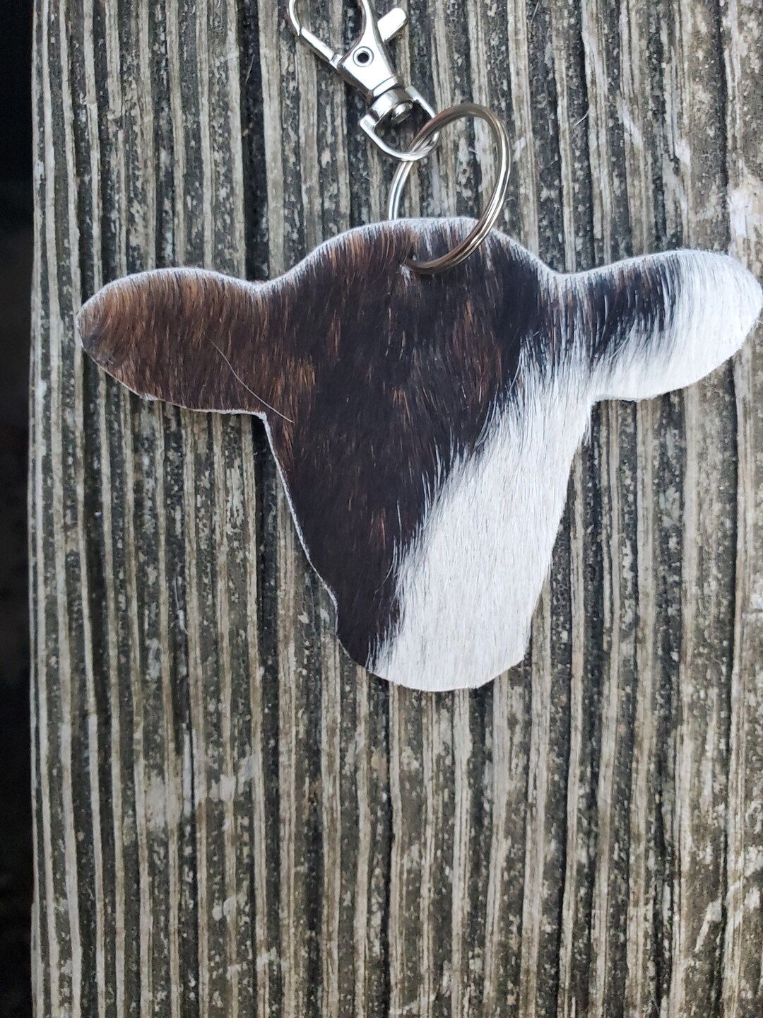 Genuine Leather & Cow Hide Cow Head Keychain - Etsy