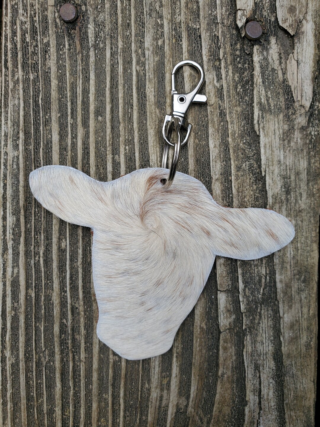 Genuine Leather & Cow Hide - Cow Head Keychain - Etsy
