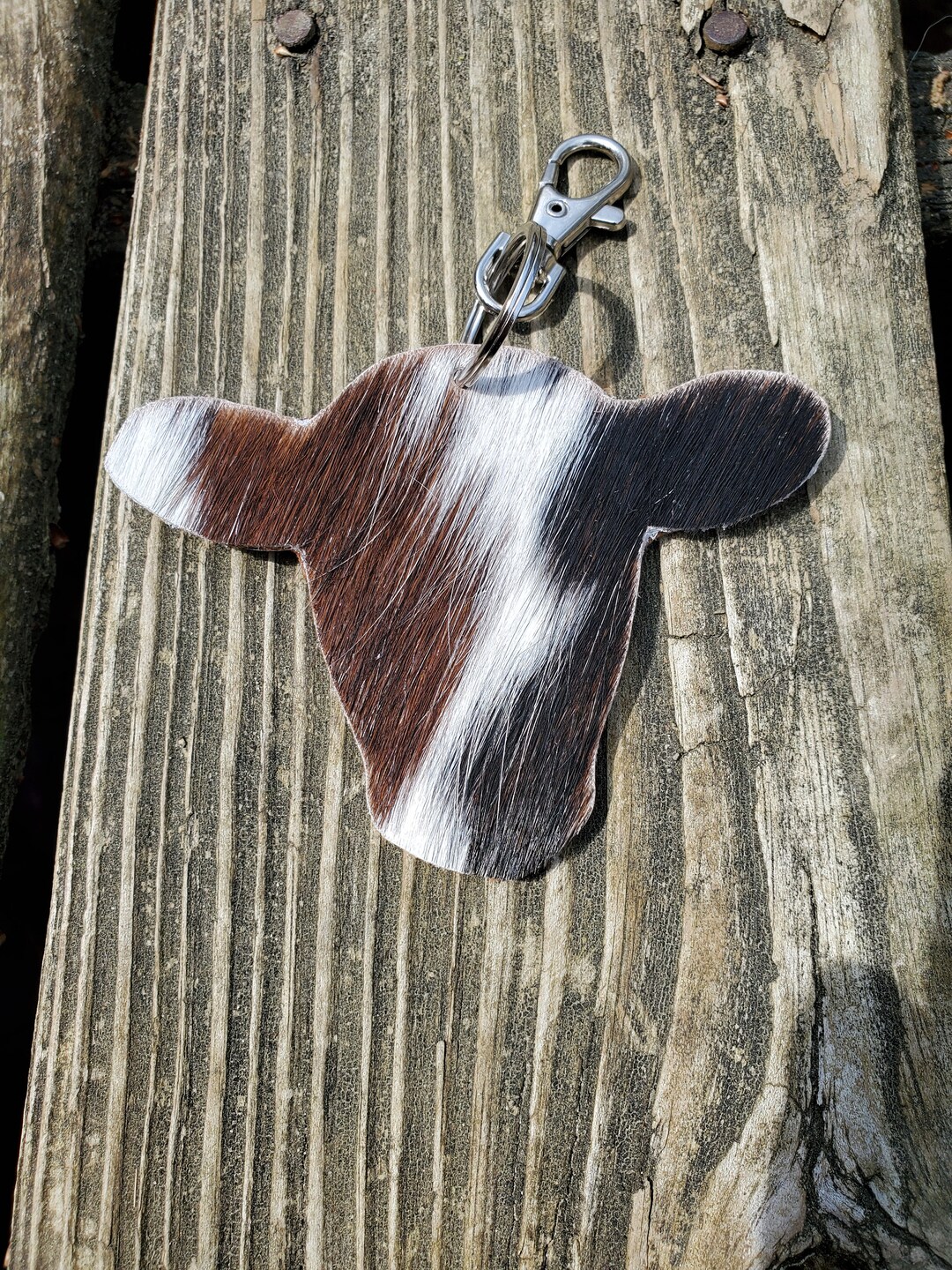 Genuine Leather & Cow Hide - Cow Head Keychain - Etsy