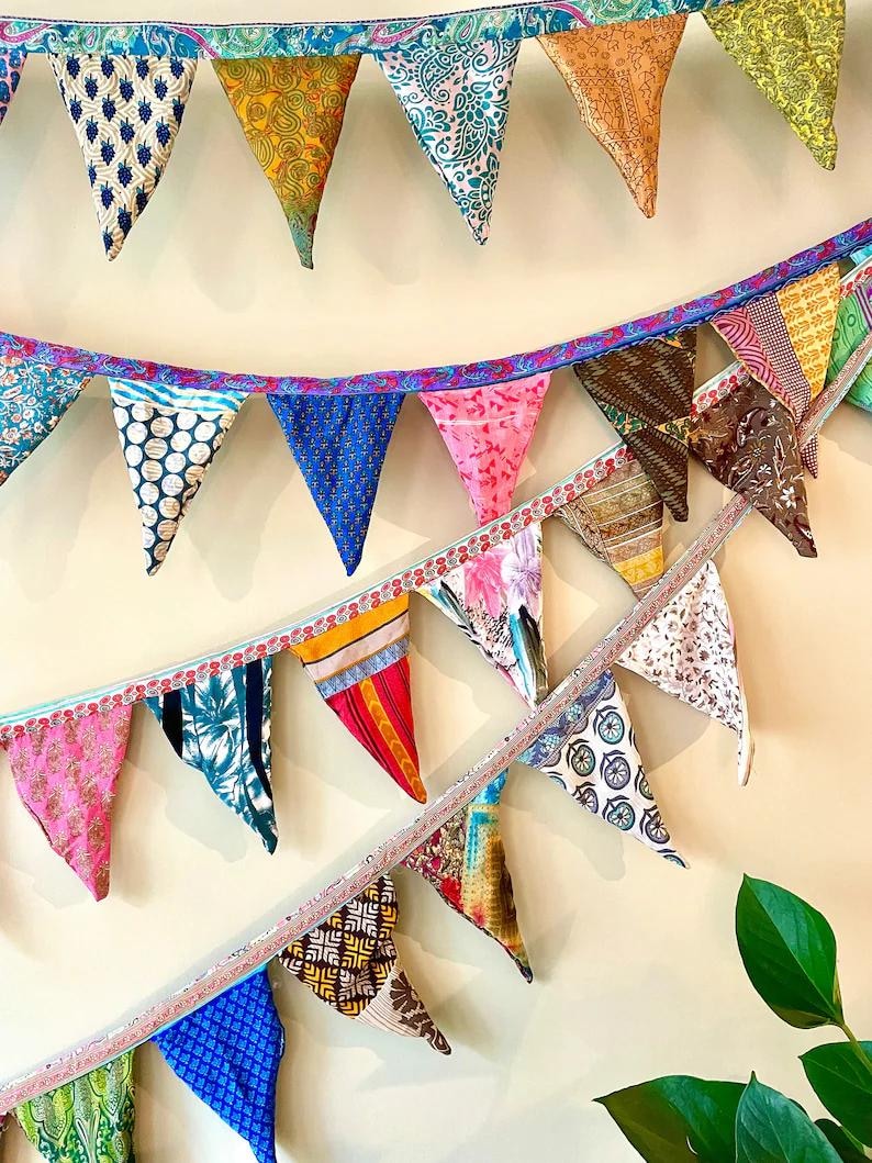 Recycled Bunting, Sari Flags. Unusual Bunting, Handmade Bunting, Eco ...