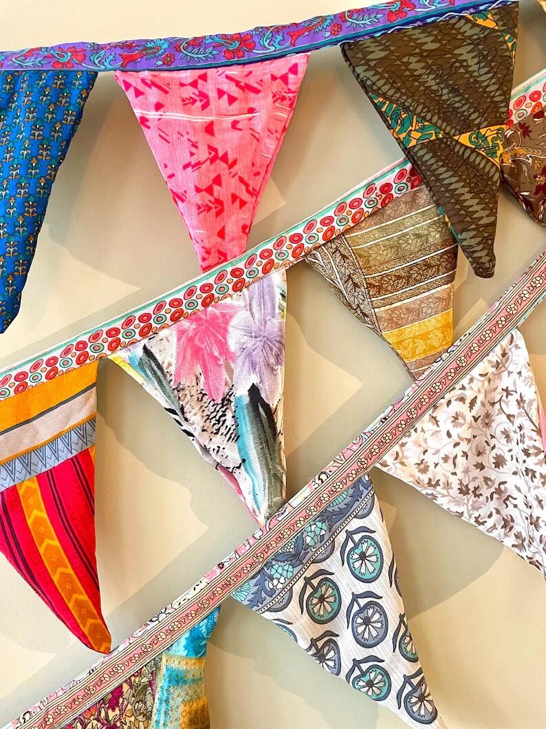 Upcycled Sari Bunting: Handmade Indian Fabric Party Garland - Etsy