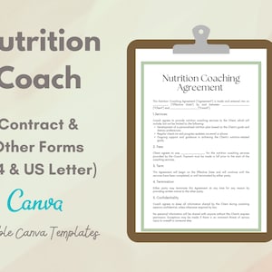 Nutrition Coach Agreement New Client Forms | Health, Wellness Coach ...