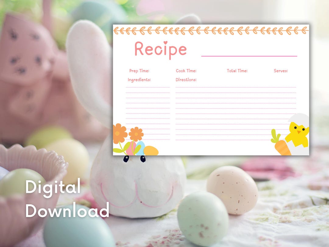 Easter Printable Recipe Card, Recipe Card Digital Download, Dinner ...