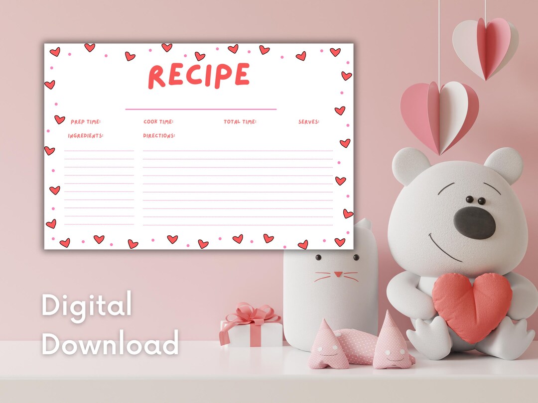Printable Recipe Card, Recipe Card Digital Download, Heart, Date Night ...