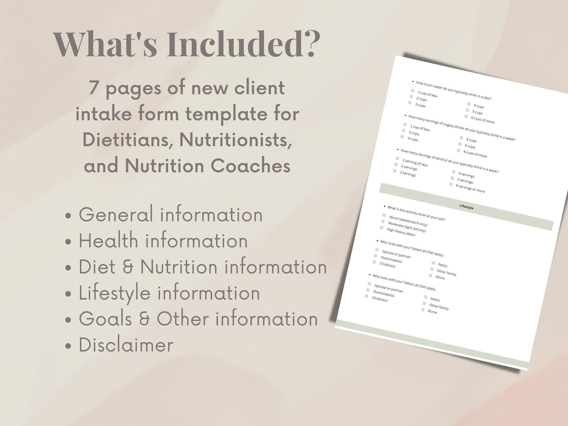 Nutrition Coach Intake Form Coaching New Client Information Health ...