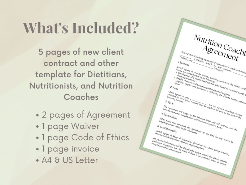 Nutrition Coach Agreement New Client Forms | Health, Wellness Coach ...