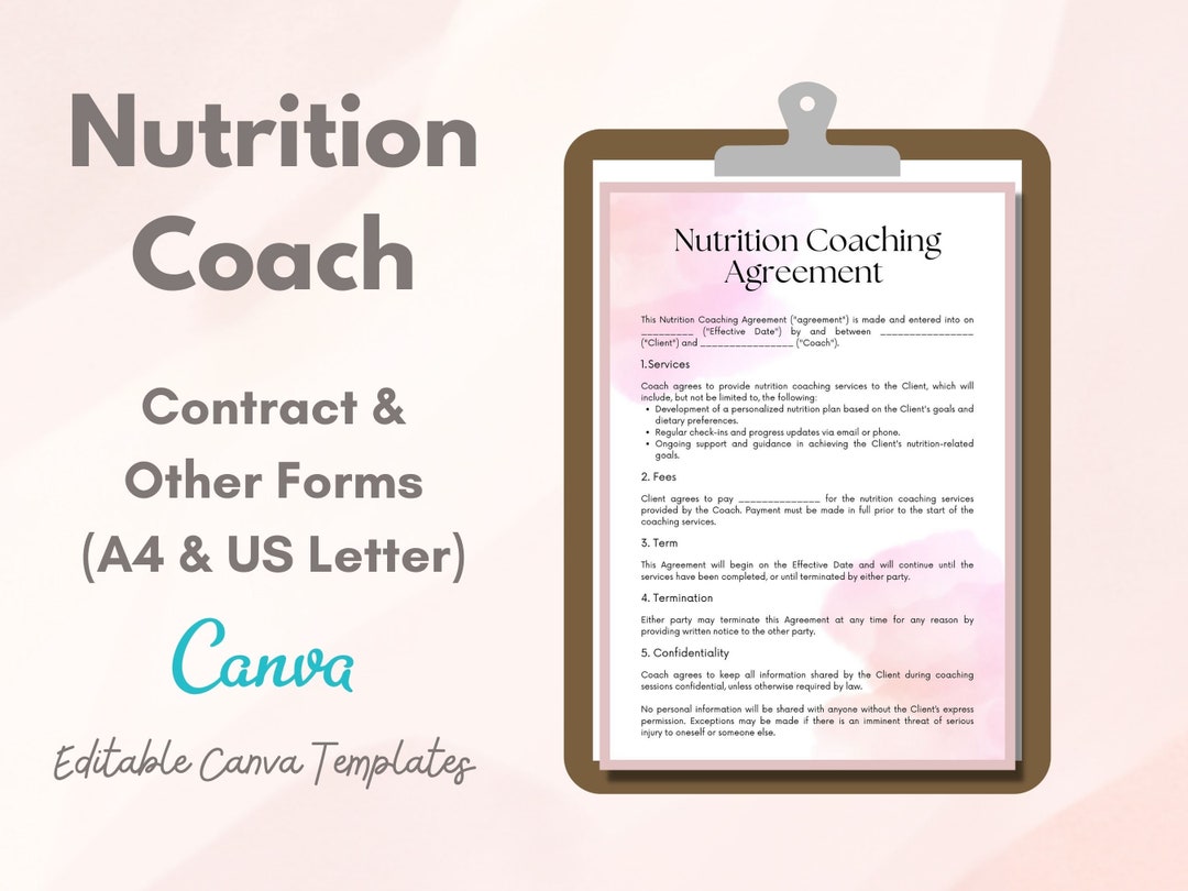 Nutrition Coach Agreement New Client Forms | Health, Wellness Coach ...