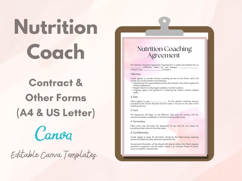 Nutrition Coach Agreement New Client Forms | Health, Wellness Coach, Dietitian Forms | Contract ...