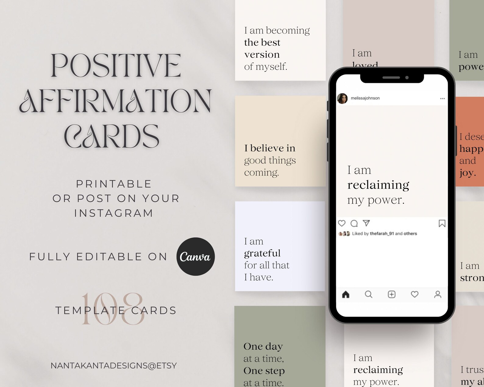 Positive Affirmation Cards, Printable Affirmations, Editable ...