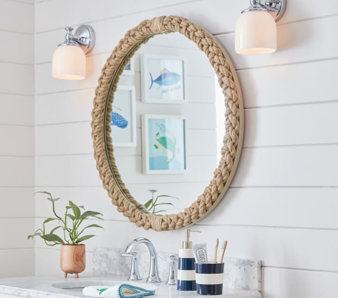 Nautical Coastal Round Rope Mirror Home Decor Large Wall Mirror Hanging ...