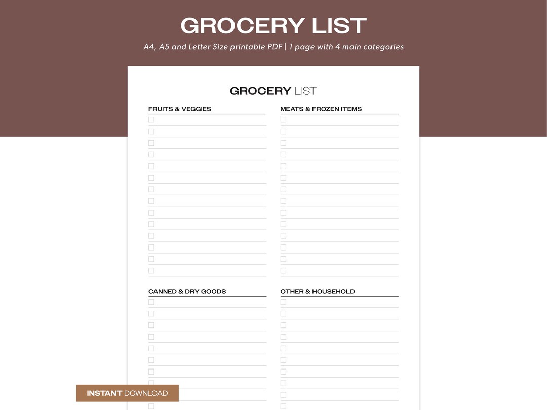 Printable Grocery List Template Detailed Grocery Planner for - Etsy ...