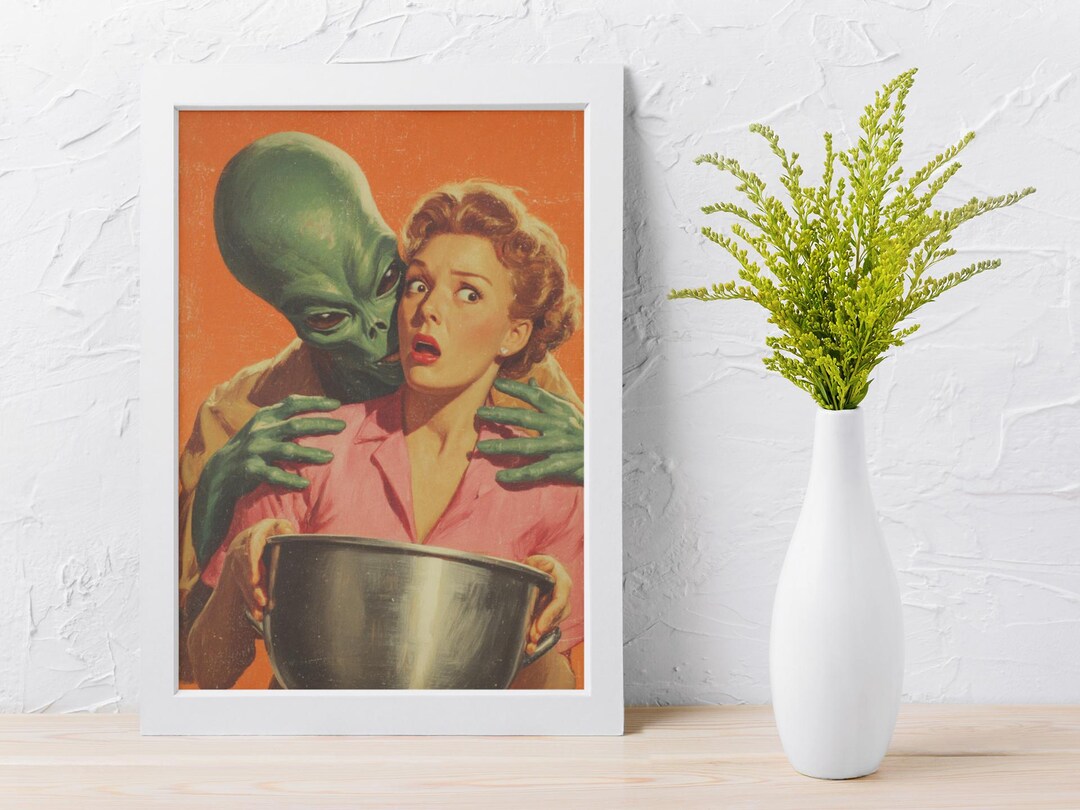 UFO Sci-fi Retro Kitchen Wall Art, 1950s Alien Abduction Poster ...