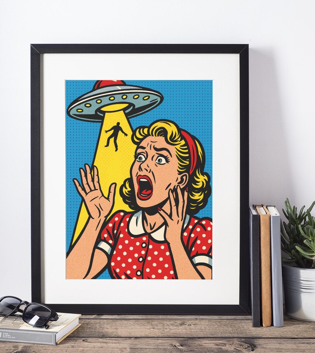Retro UFO Abduction Wall Art, Vintage Sci Fi Poster, Pop Art Digital ...