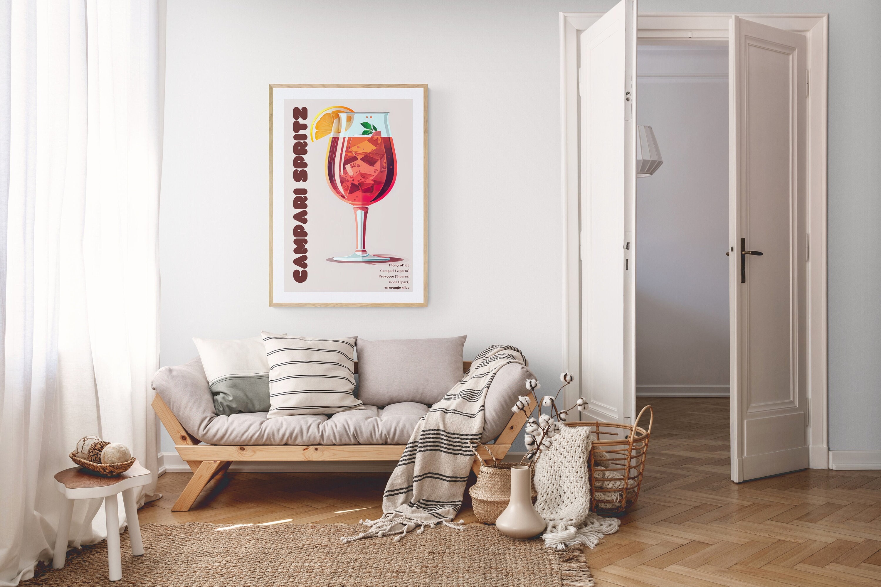 Campari Spritz Cocktail Art Print, Colorful Kitchen Poster, Bar Cart ...