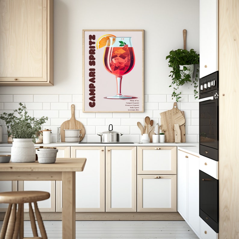Campari Spritz Cocktail Art Print, Colorful Kitchen Poster, Bar Cart ...