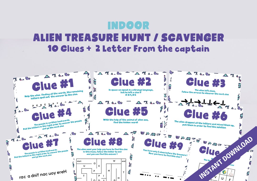 Indoor Alien Treasure Hunt | Birthday Activity or Kids | Clues Games ...
