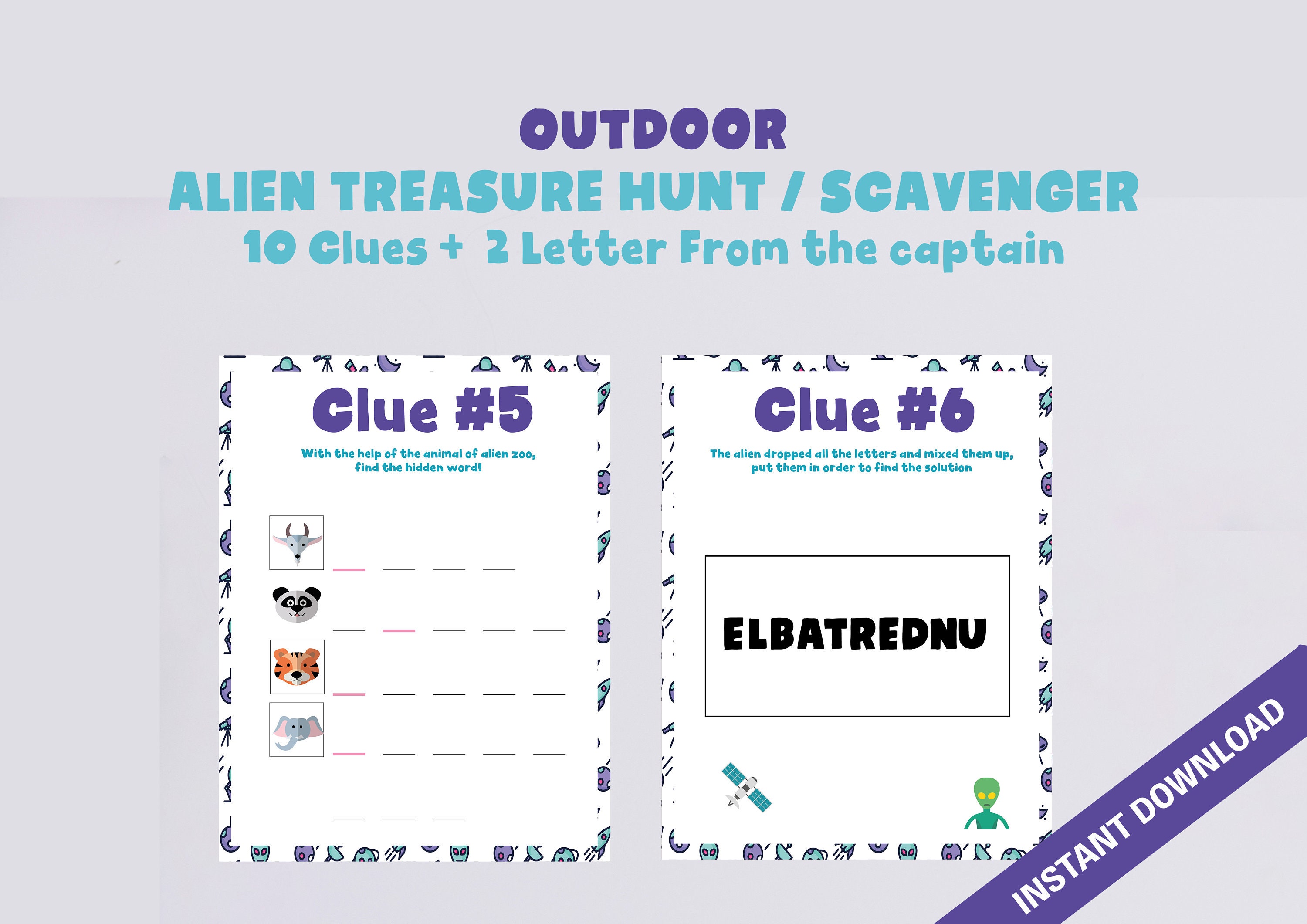 Outdoor Alien Treasure Hunt | Birthday Activity or Kids | Clues Games ...