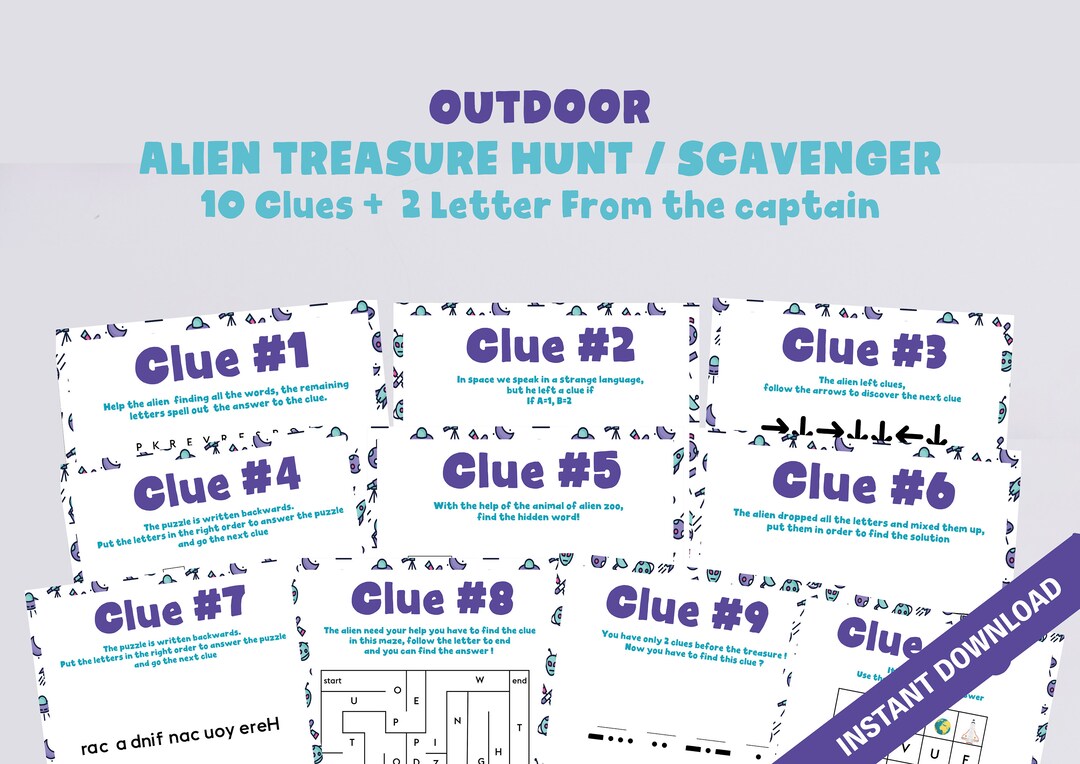 Outdoor Alien Treasure Hunt | Birthday Activity or Kids | Clues Games ...