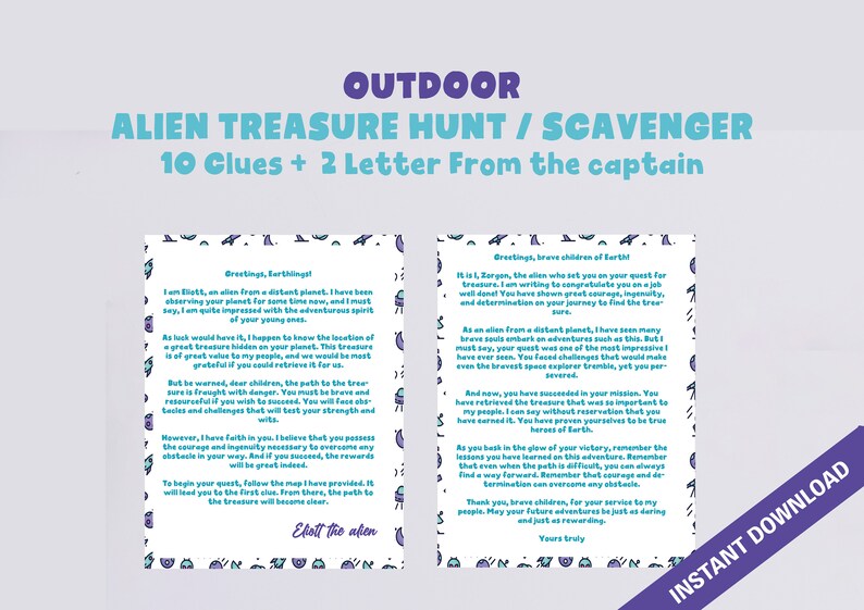 Outdoor Alien Treasure Hunt | Birthday Activity or Kids | Clues Games ...