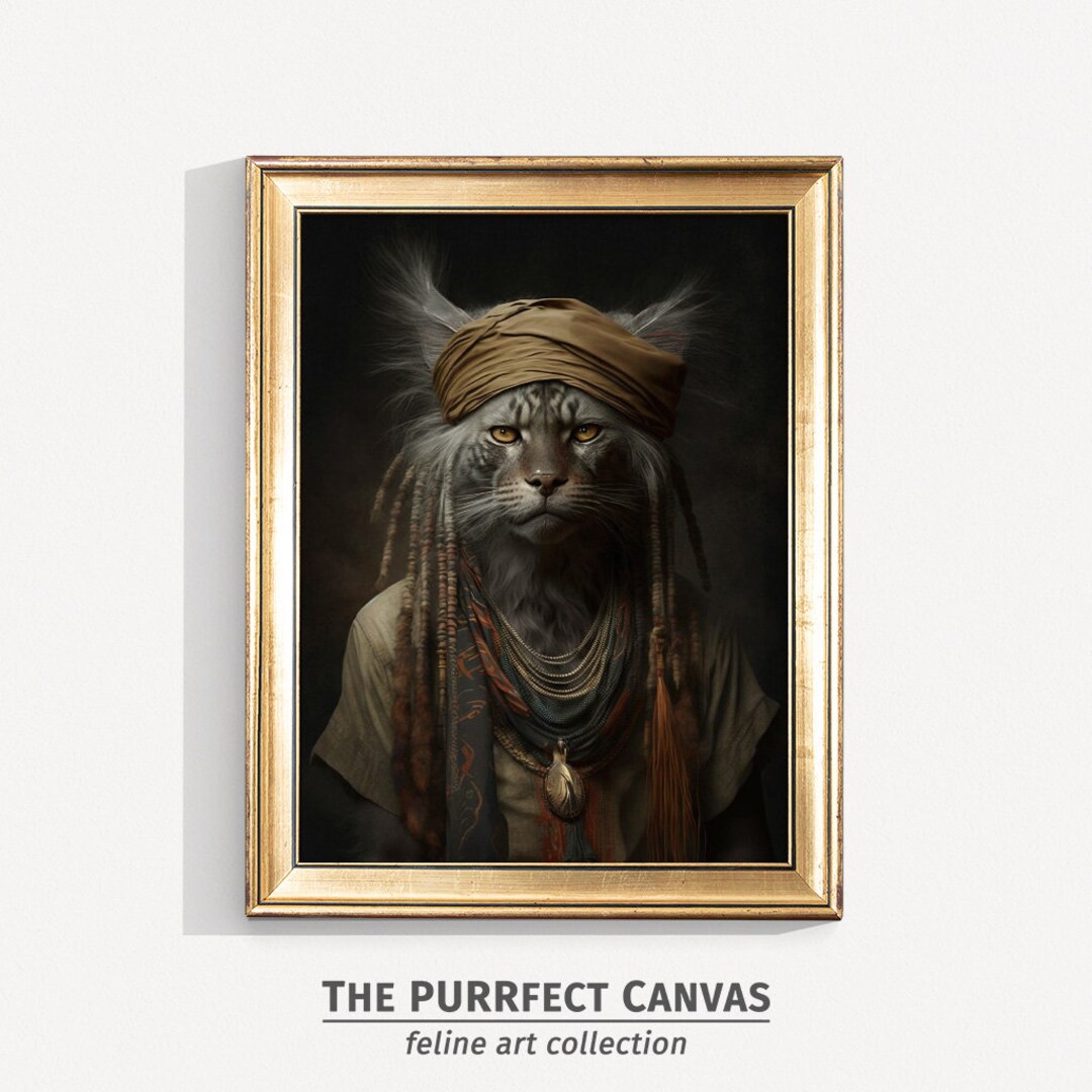 Cat Jamaican Pirate Baroque Animal Portrait Wall Art Oil Style Painting ...