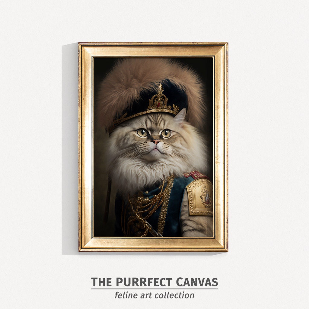 Cat Furry General Baroque Animal Portrait Wall Art Oil Style Painting ...