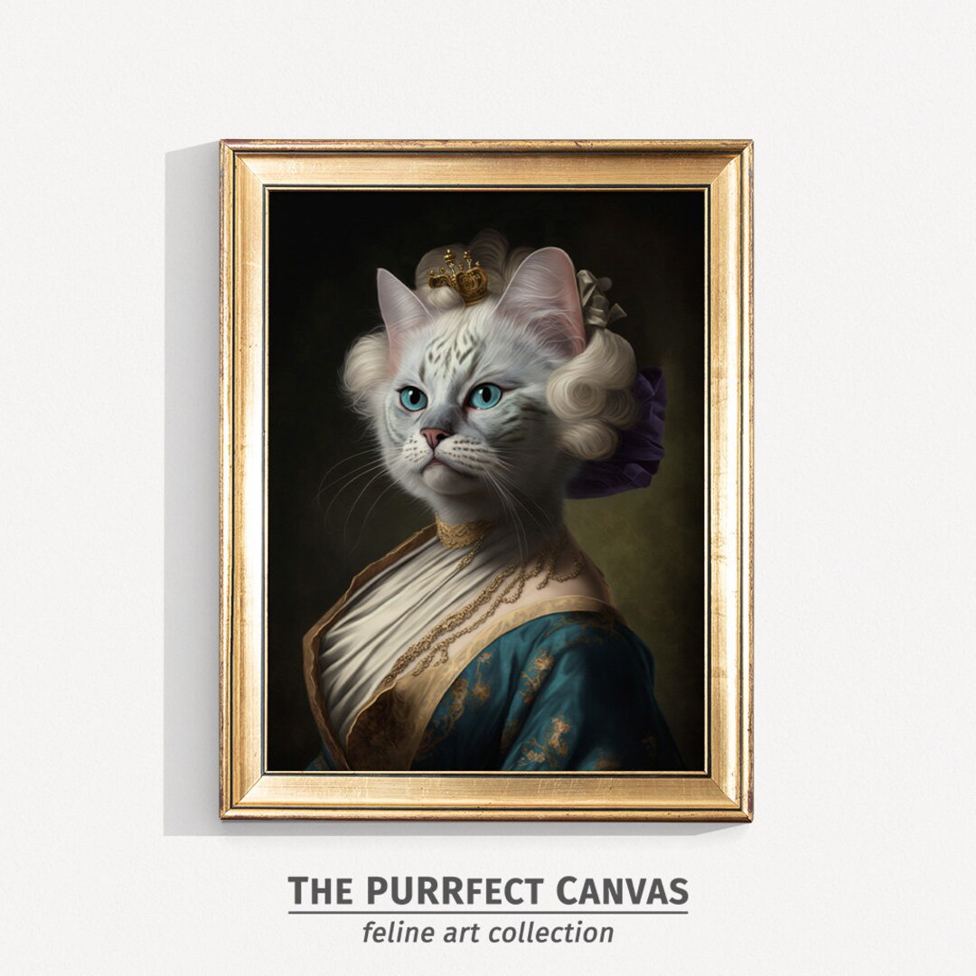 Cat Victorian Upper Class Woman Baroque Animal Portrait Wall Art Oil ...