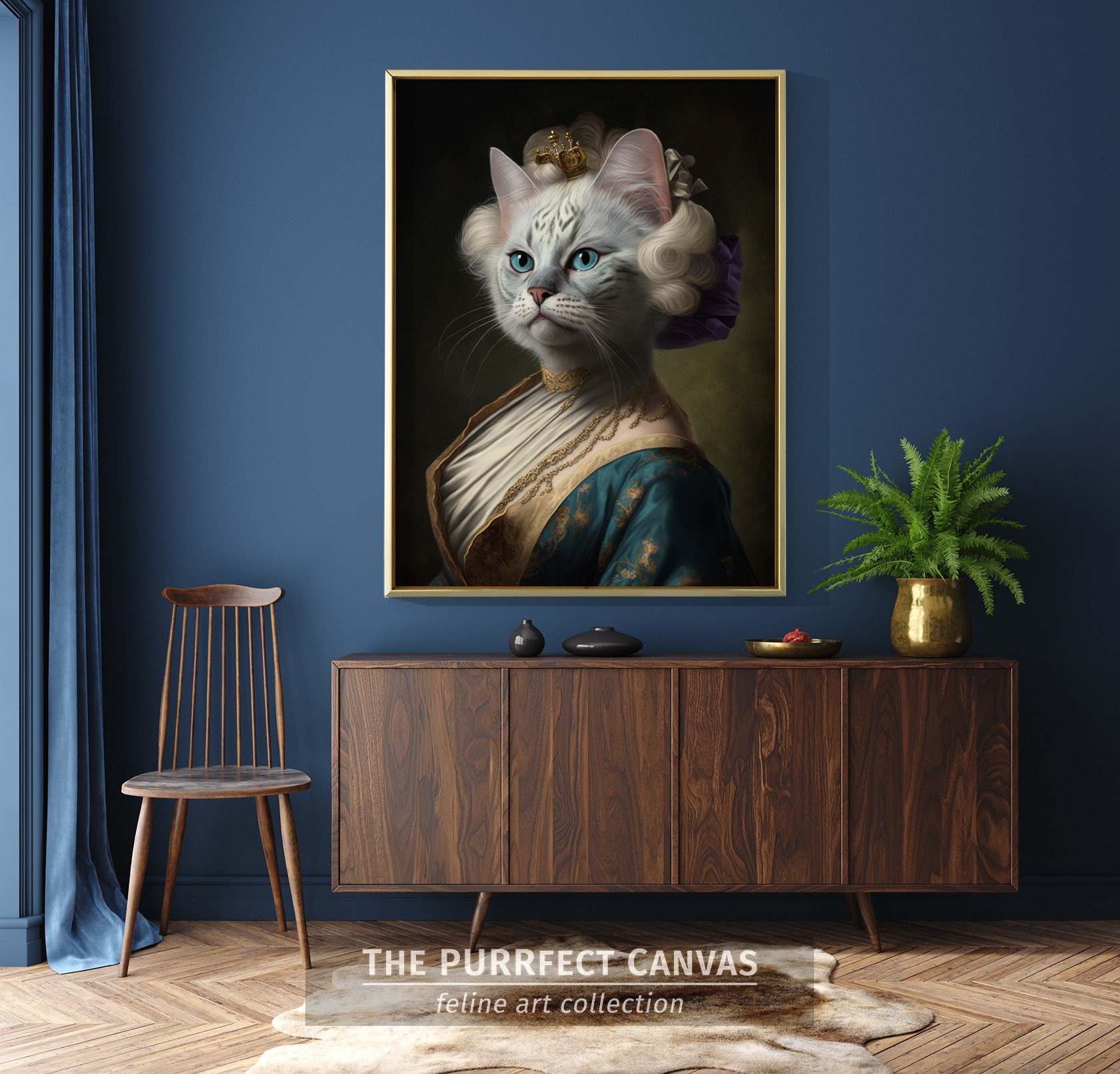Cat Victorian Upper Class Woman Baroque Animal Portrait Wall Art Oil ...