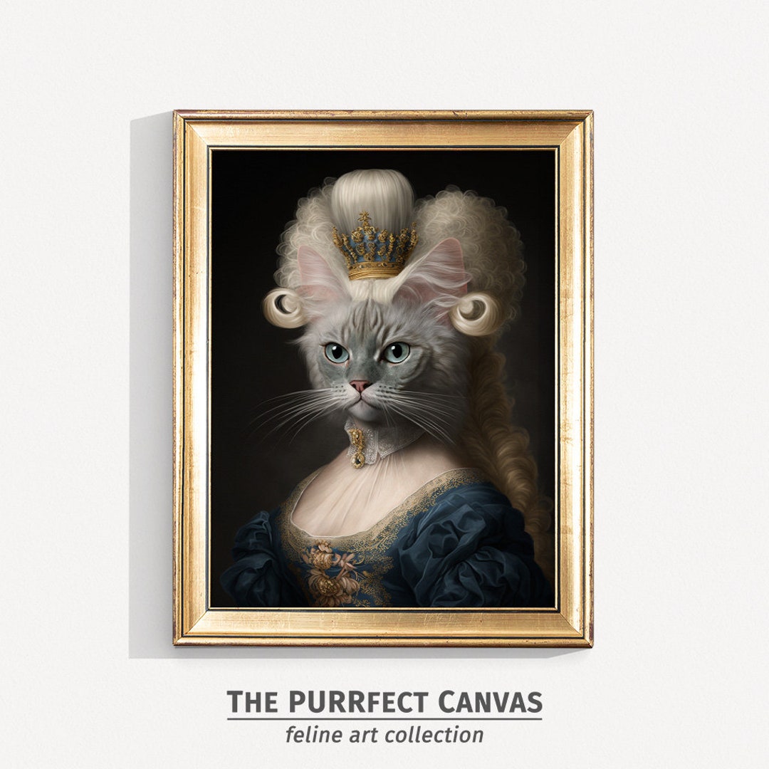 Cat Marie Antoinette Baroque Animal Portrait Wall Art Oil Style ...