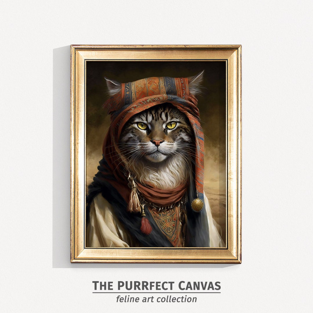 Cat Wall Art Bedouin Baroque Animal Portrait Wall Art Oil Style ...