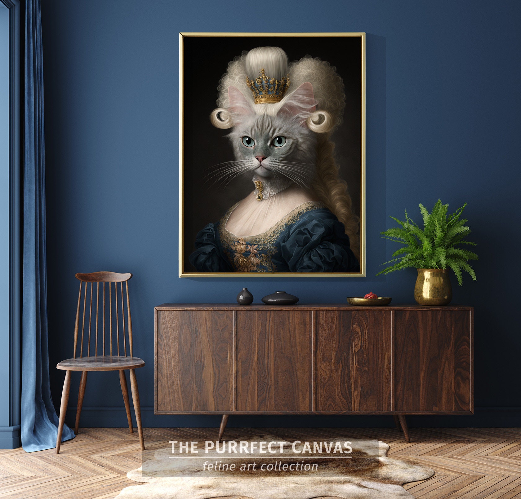 Cat Marie Antoinette Baroque Animal Portrait Wall Art Oil Style ...