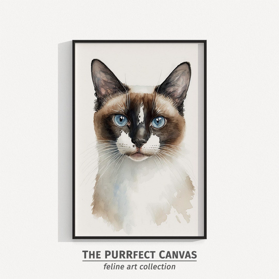Snowshoe Cat | Feline Animal Portrait Wall Art | Water Color Painting ...