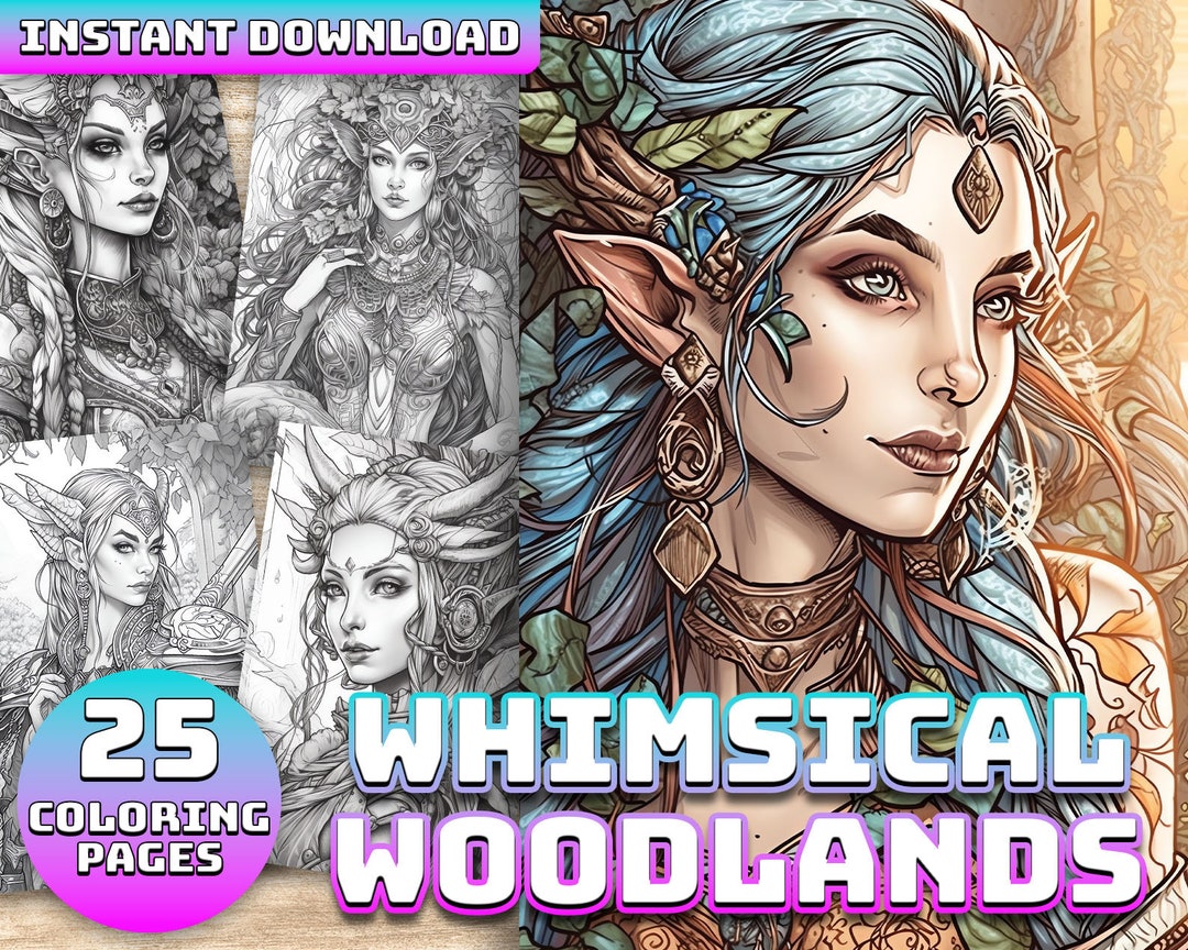 Whimsical Woodlands Elf Fantasy Coloring Book Part 2 25 Unique Images ...