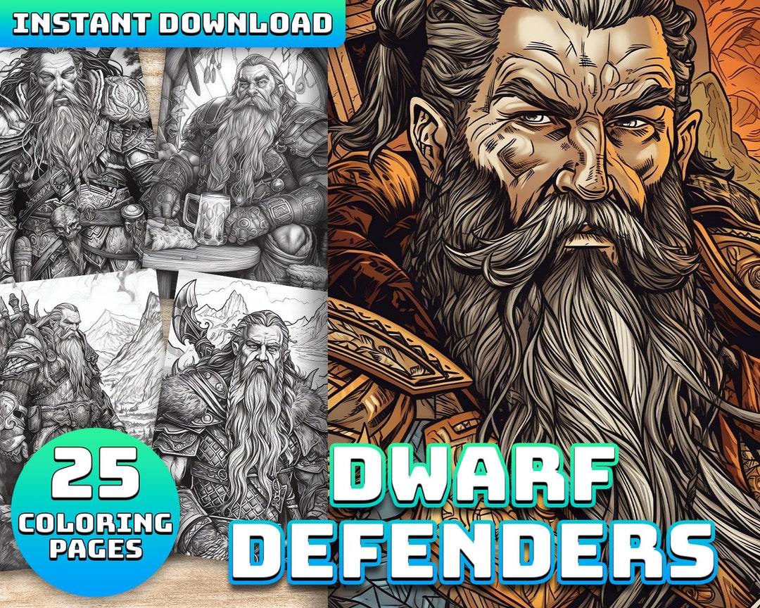 Dwarf Defenders Fantasy Coloring Book 25 Unique & Detailed Dwarf ...