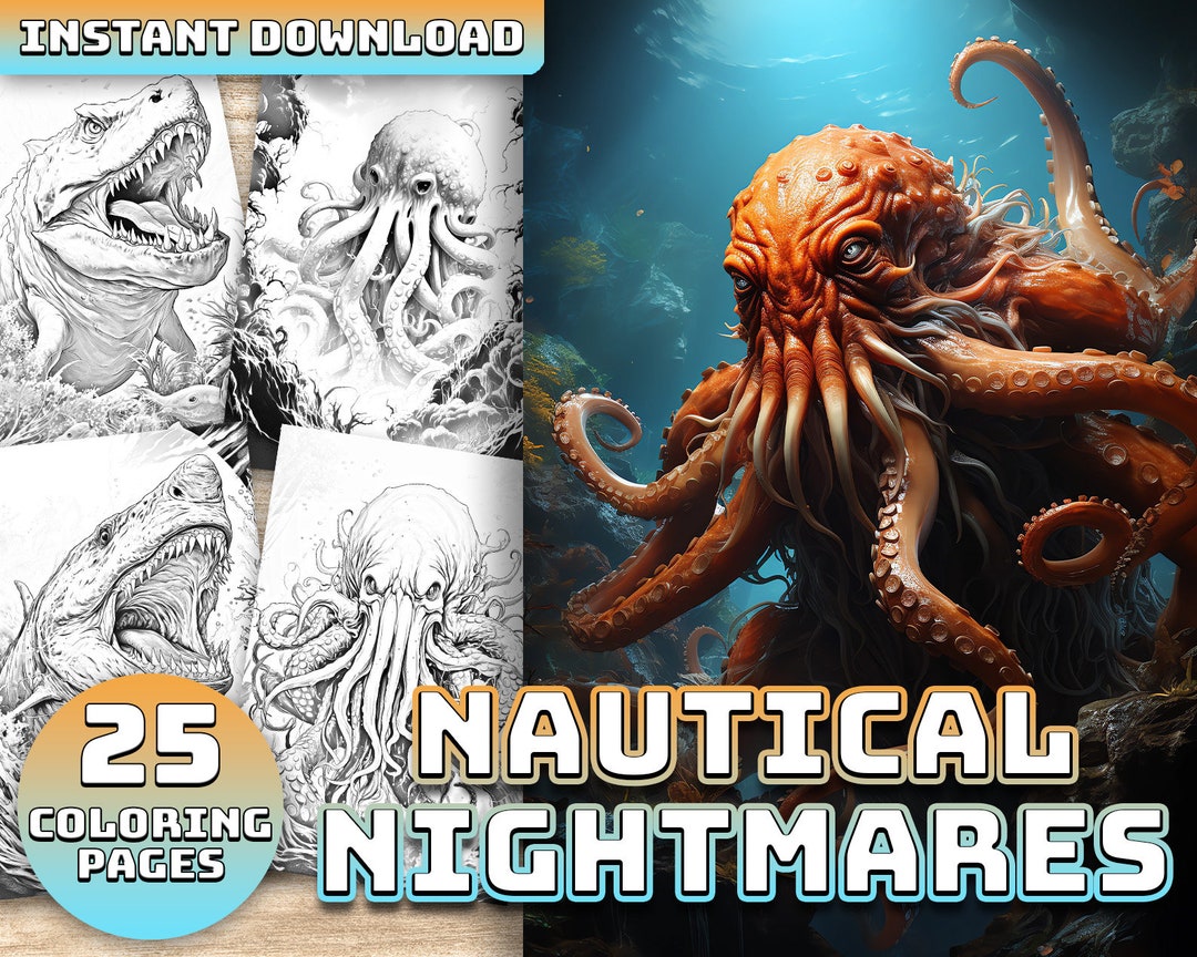 Nautical Nightmares: Sea Monster Coloring Book 25 Unique Fantasy Ocean ...