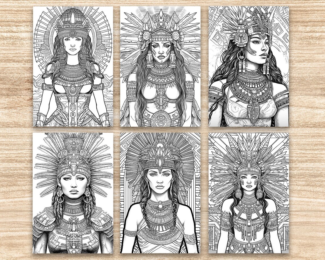 Aztec Majesty Coloring Book: 25 Regal Aztec Queens & Princesses ...