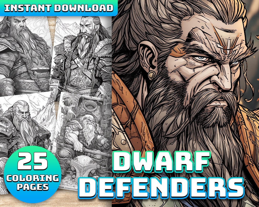 Dwarf Defenders Fantasy Coloring Book Part 2 25 Unique Dwarf Warrior ...