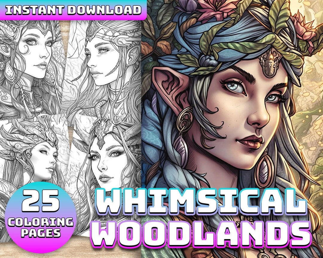 Whimsical Woodlands Elf Fantasy Coloring Book Part 5 25 Unique Images ...