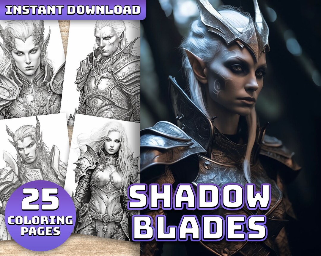 Shadow Blades Part 3: Dark Elf Warrior Coloring Book 25-page Printable ...