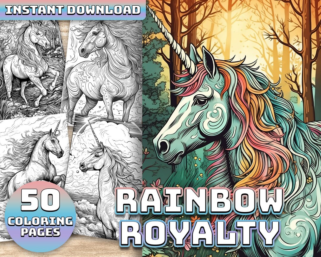 Rainbow Royalty Unicorn Fantasy Coloring Book 50 Enchanting Scenes, All ...