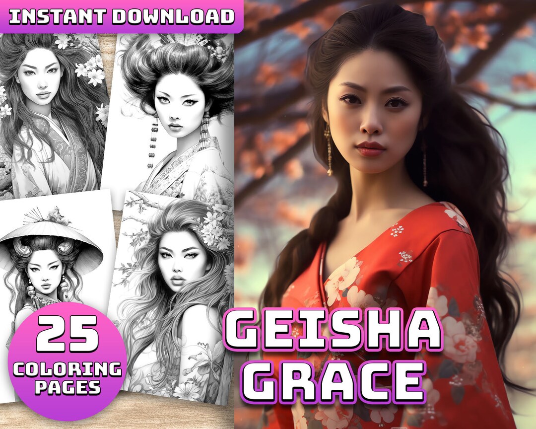 Geisha Grace Japanese Beauty Coloring Book: 25 Elegant Geisha ...