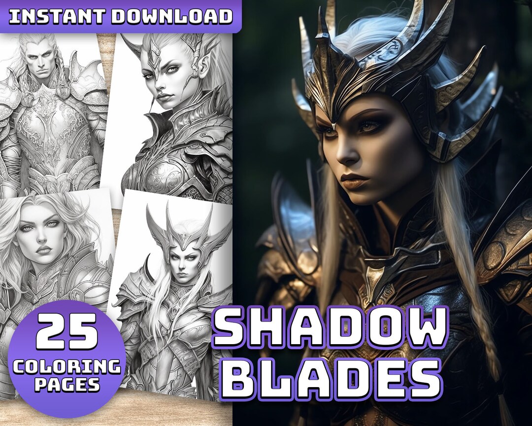 Shadow Blades Part 2: Dark Elf Warrior Coloring Book 25-page Printable ...