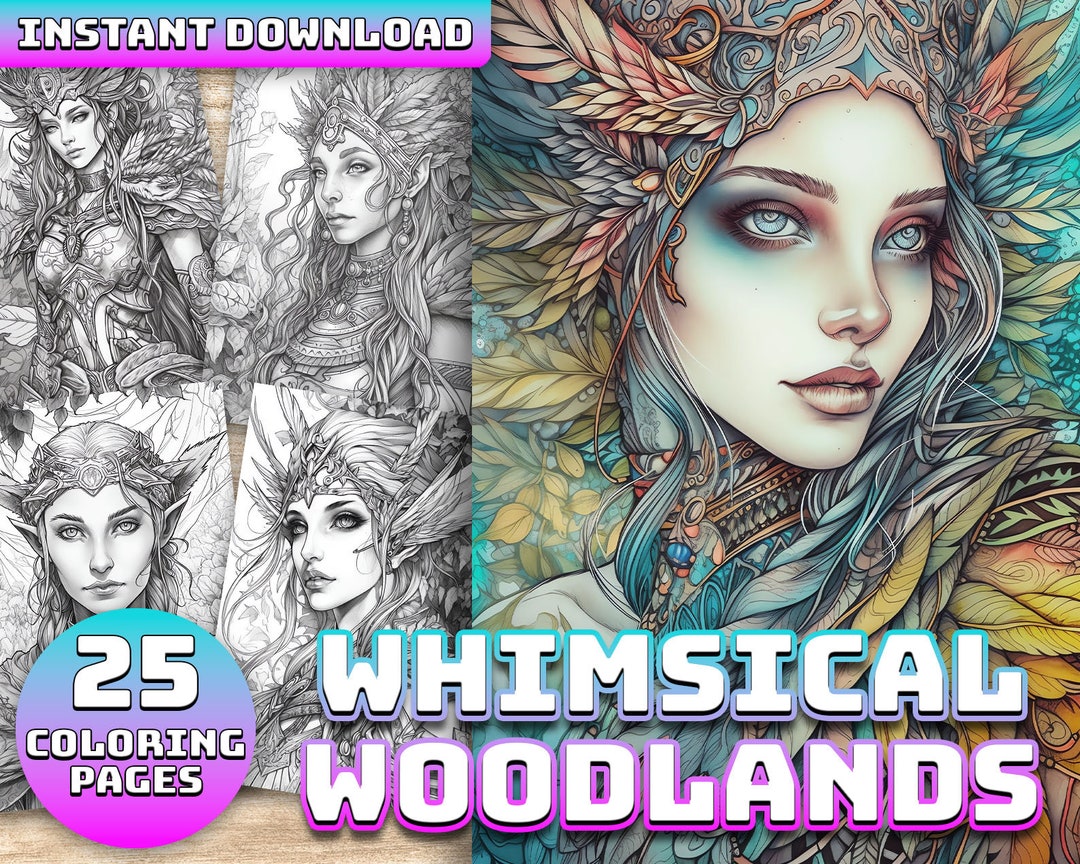 Whimsical Woodlands Elf Fantasy Coloring Book 25 Unique Images, Adults ...