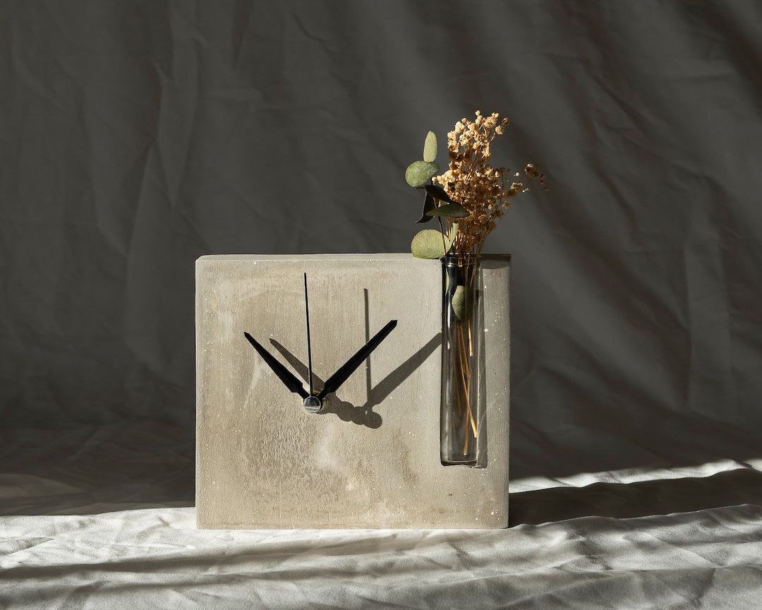Desk Clock With Plant Propagation, Minimal Unique Concrete Clock, Table ...