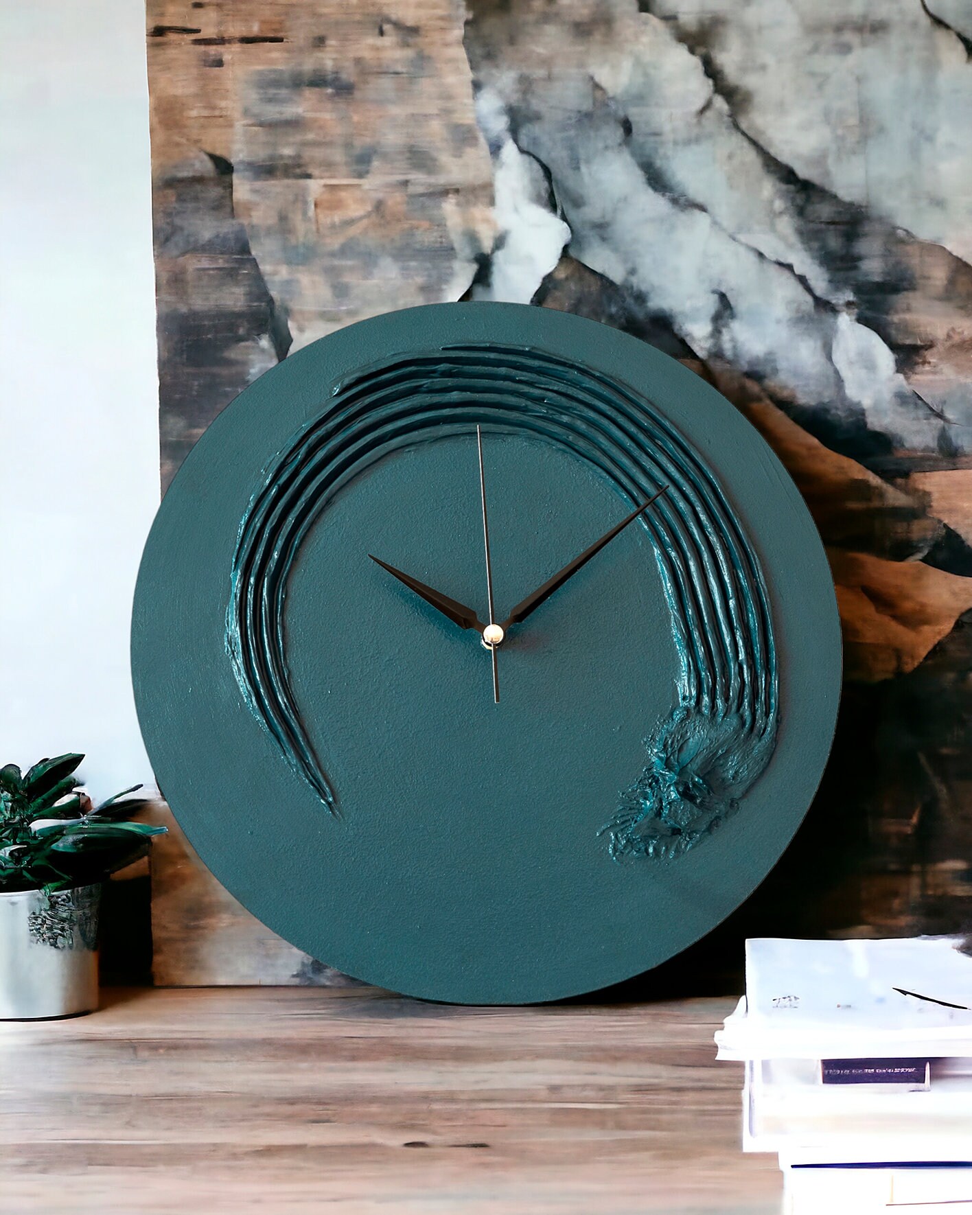 Minimal Concrete Painting Wall Clock Textured Wall Clock 3D Wall Art Modern Concrete Wall Clock ...