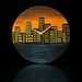 Textured Wall Clock With a City Skyline Theme at Sunset, Textured Round ...