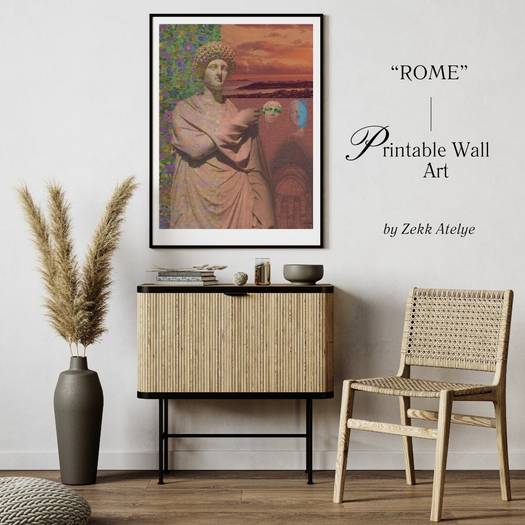 Roman Woman Bust Art Print, Woman Statue Illustration Poster, Digital ...