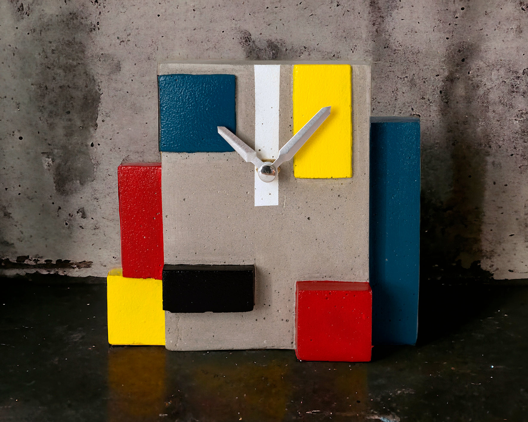 Retro - Themed Concrete Desk Clock, Rectangular Prism Composition With ...